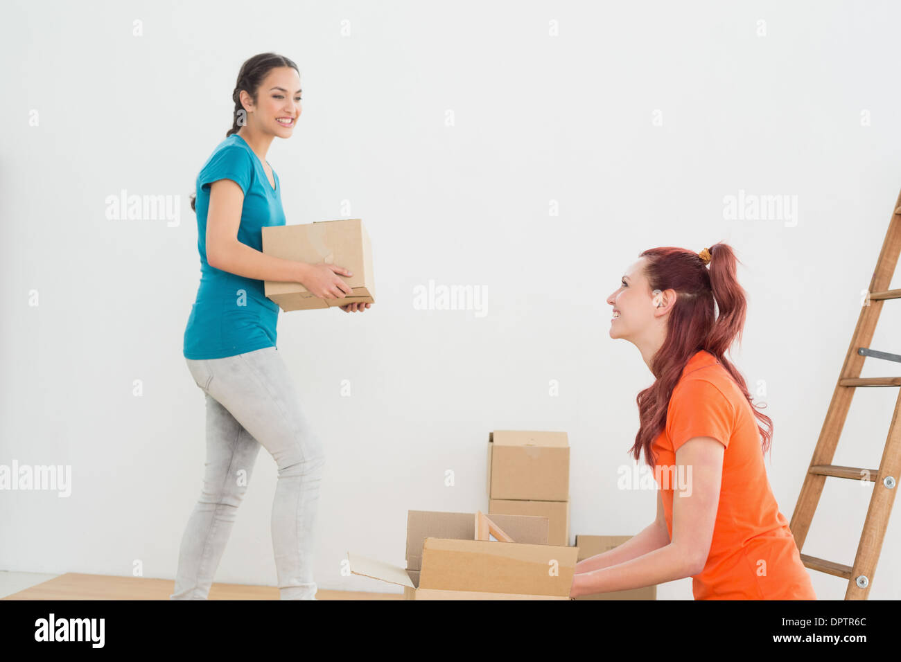 Two friends moving together in a new house Stock Photo - Alamy