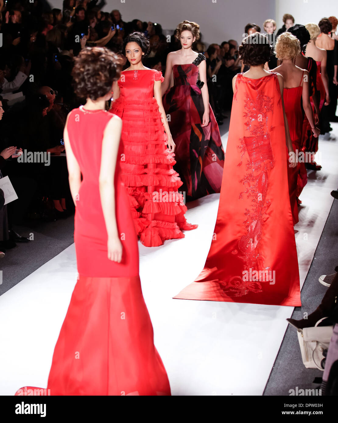 NEW YORK, USA - FEBRUARY 13, 2012: Model walk runway for Zang Toi ...