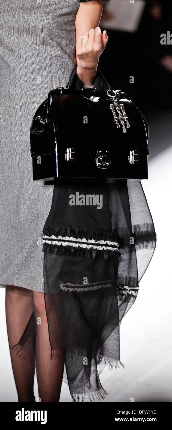 NEW YORK, USA - FEBRUARY 13, 2012: Model walks runway for Zang Toi ...