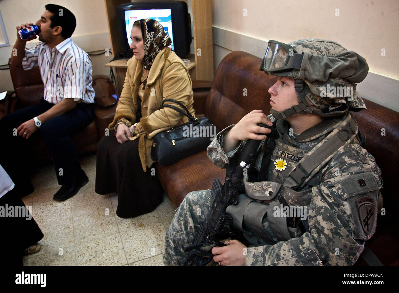 March 16, 2009 - Baghdad, Iraq - US Army SERGEANT FITZGERALD waits in a ...