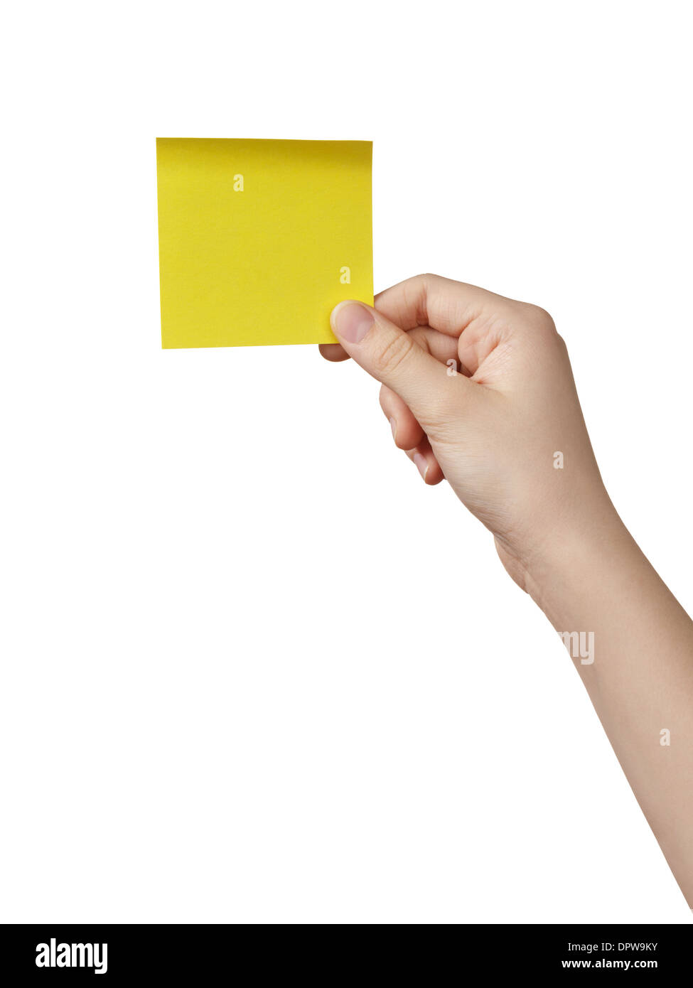 female teen hand holding sticky note, isolated on white Stock Photo - Alamy