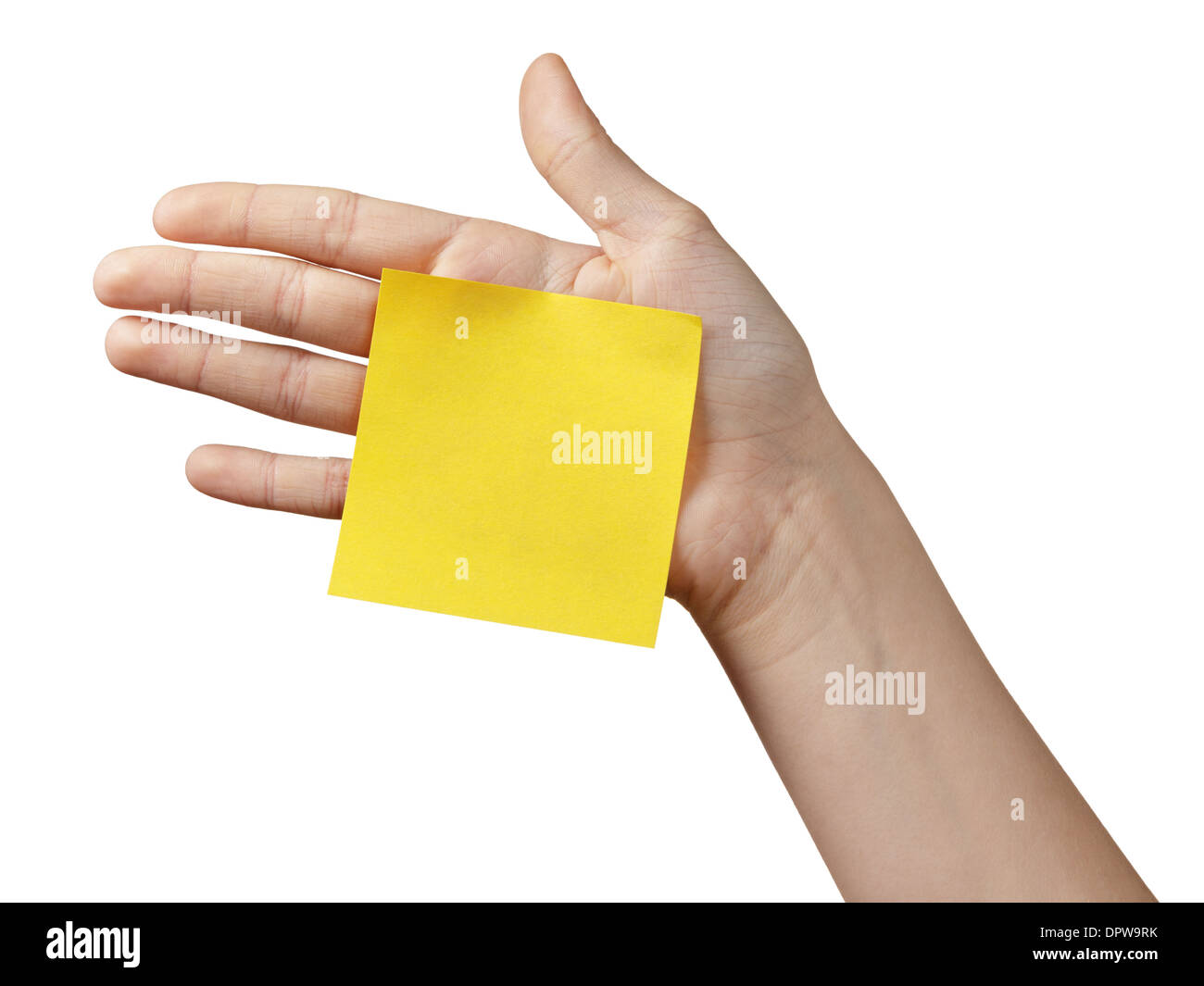 female teen hand holding sticky note, isolated on white Stock Photo - Alamy