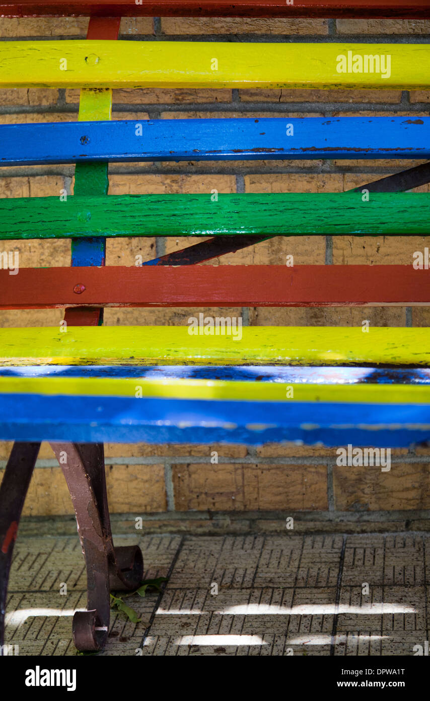 Colored Bench in Playground Stock Photo - Alamy