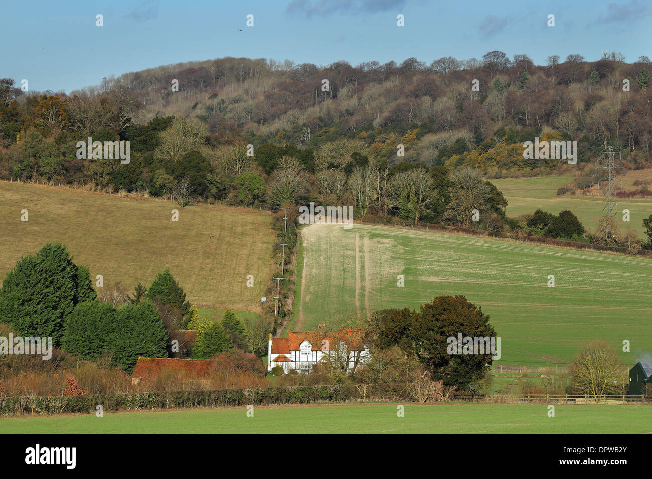 An English Rural Landscape with Timber framed farmhouse in the Chiltern ...