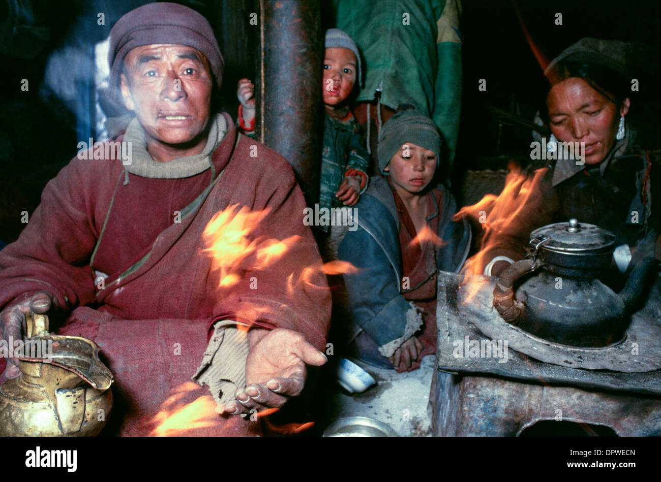 A local family in traditional goncha and perak from a village in the ...