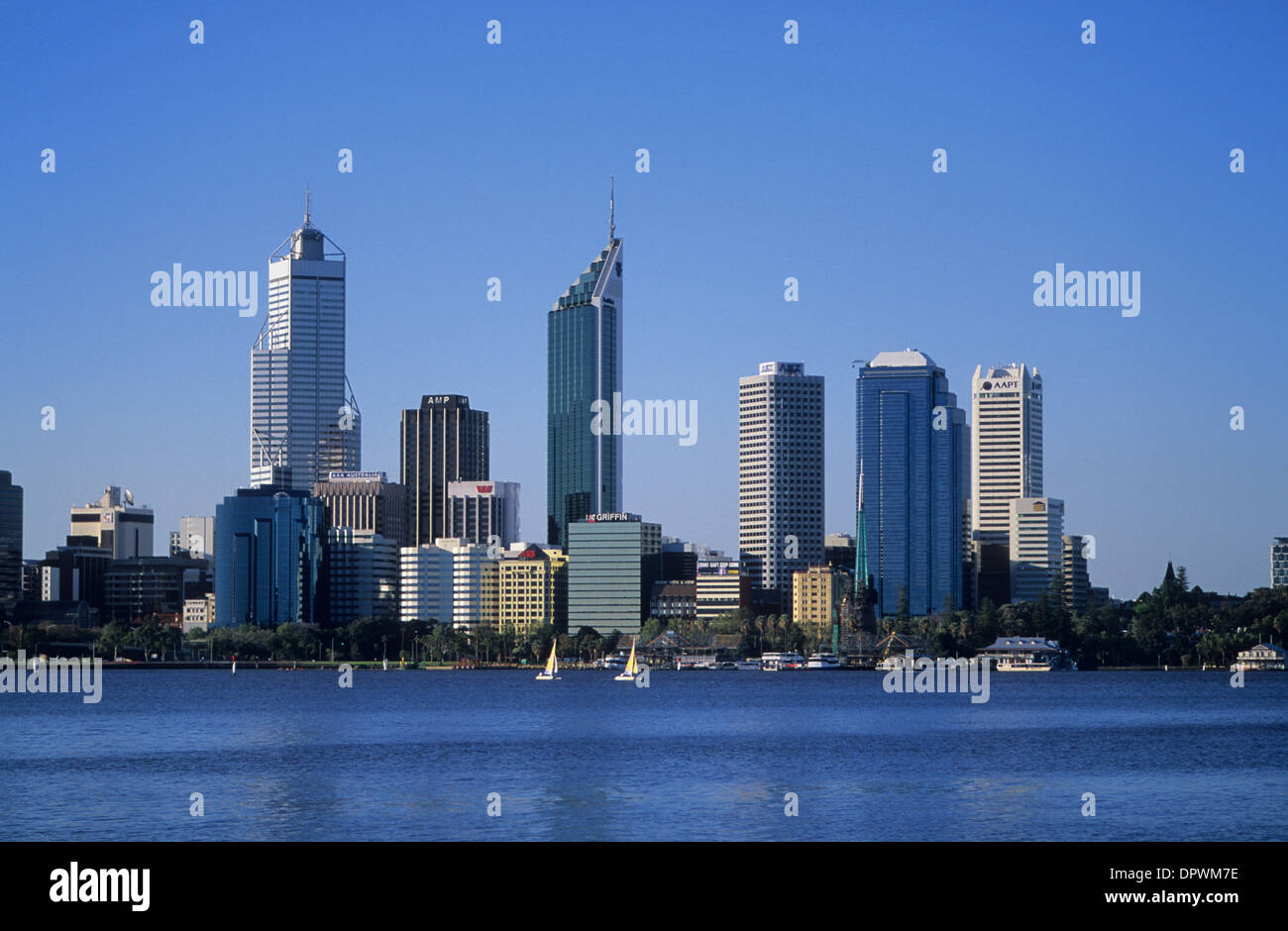 Australia, WA, Perth, city skyline as seen across the swan river Stock ...