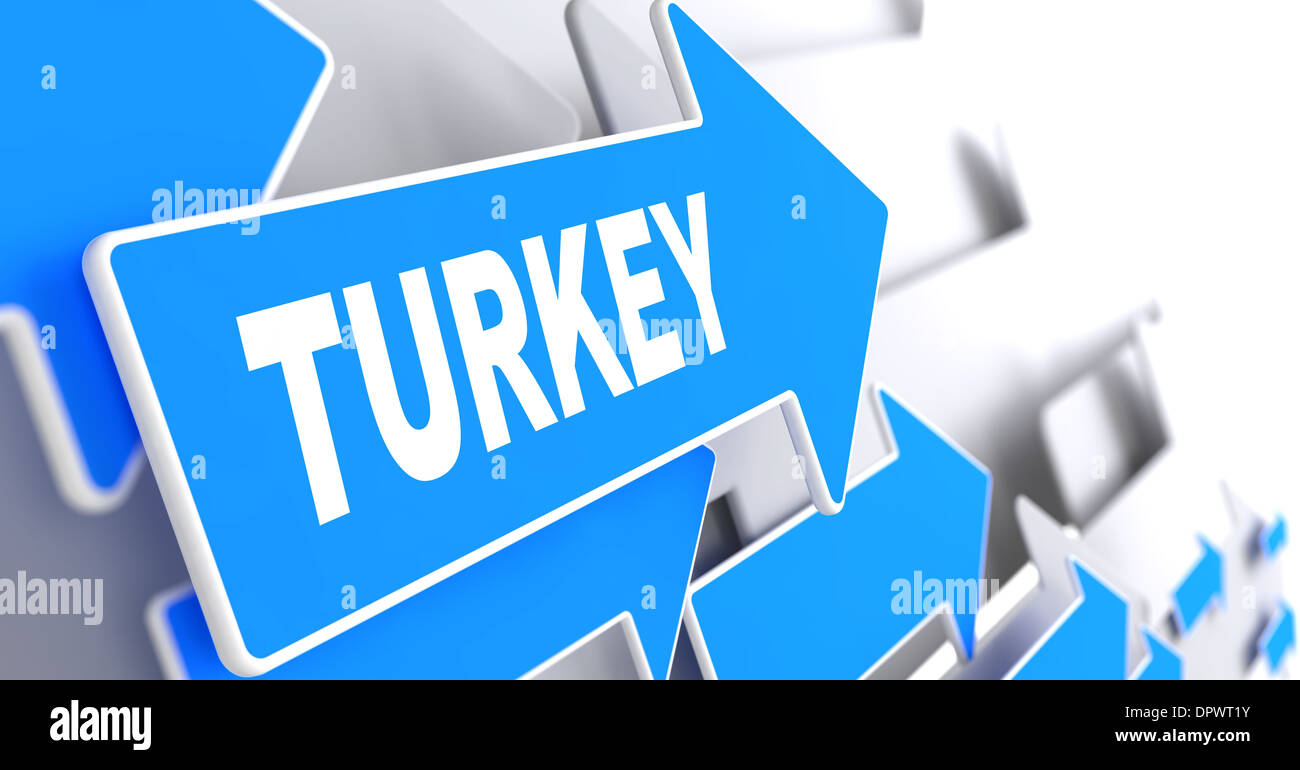 Turkey on Blue Direction Sign Stock Photo - Alamy