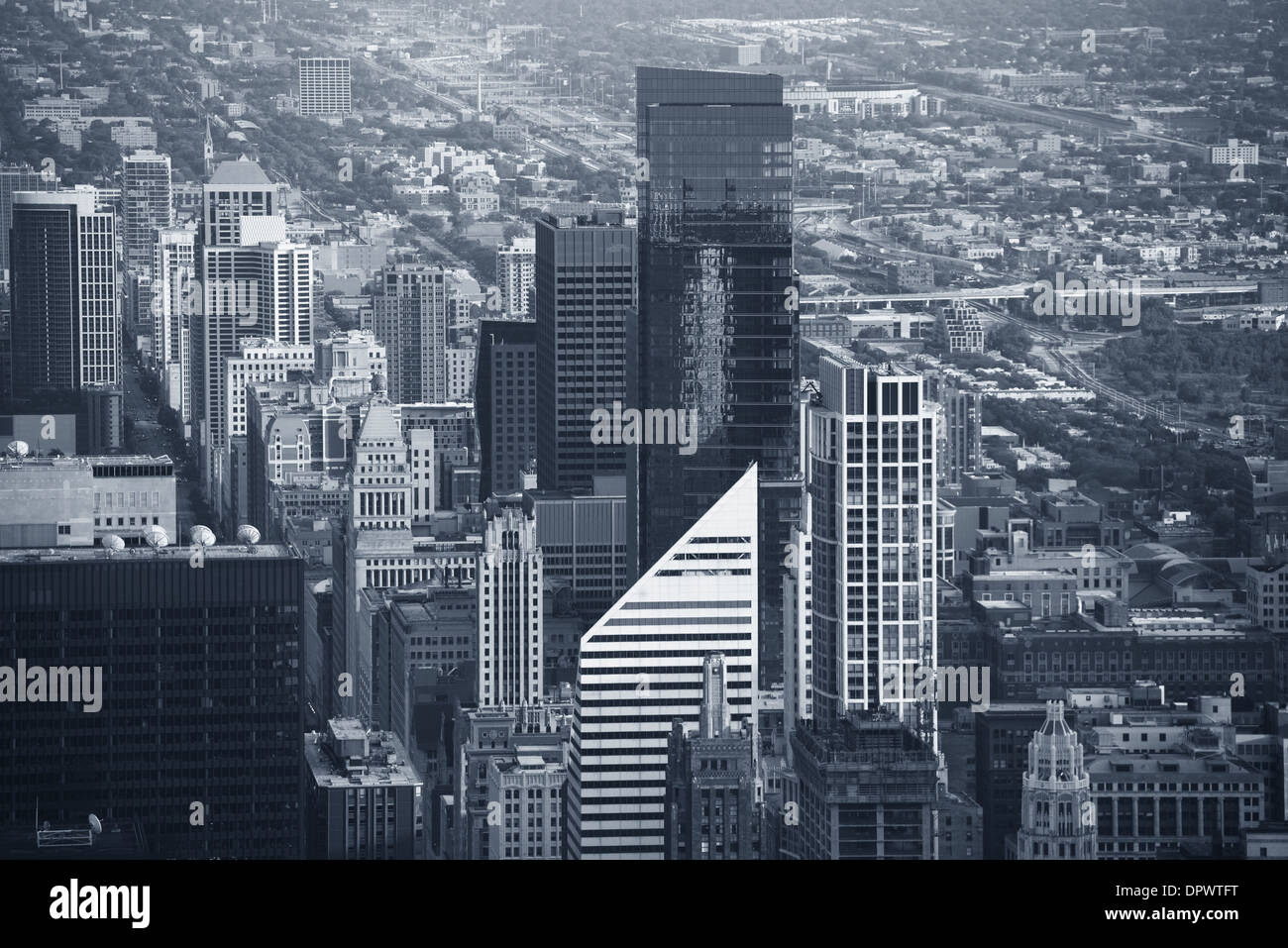 Chicago Downtown Architecture From Above. Blue Tones Horizontal ...
