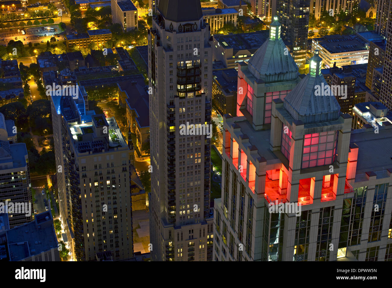 Chicago at Night From Eye Bird View. Beautiful Night Scenery. American ...