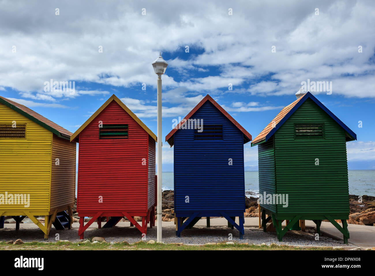 Colorful victorian style beach huts or cabanas in a row in Muizenberg ... Colorful victorian style beach huts or cabanas in a row in Muizenberg ...