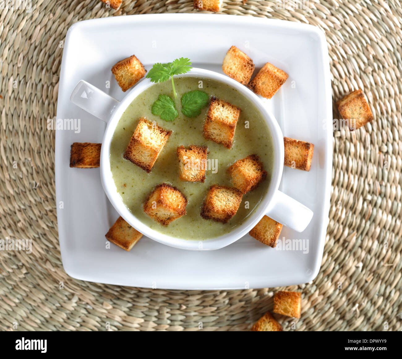 Spinach cream with coriander, top view Stock Photo - Alamy