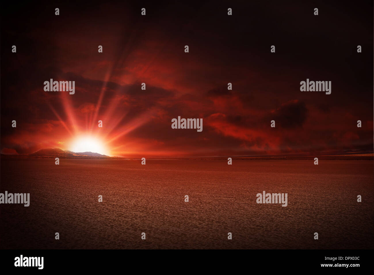 Red Sky Desert Sunset Illustration Stock Photo - Alamy