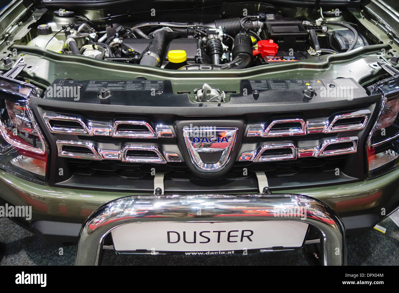 Vienna Autoshow 2014, Dacia Duster, engine Stock Photo - Alamy