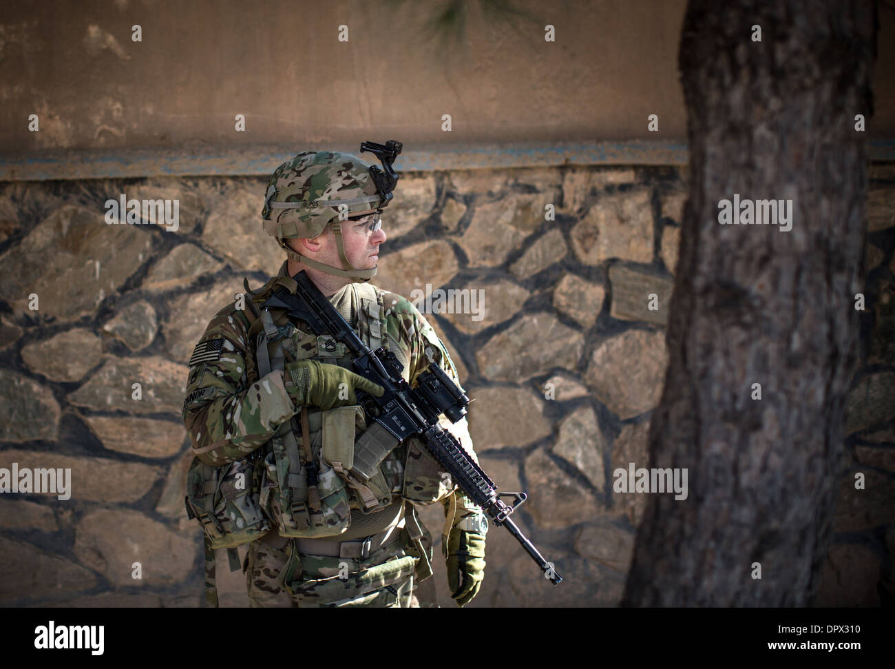 US Army soldiers conduct a presence patrol around the US Consulate ...