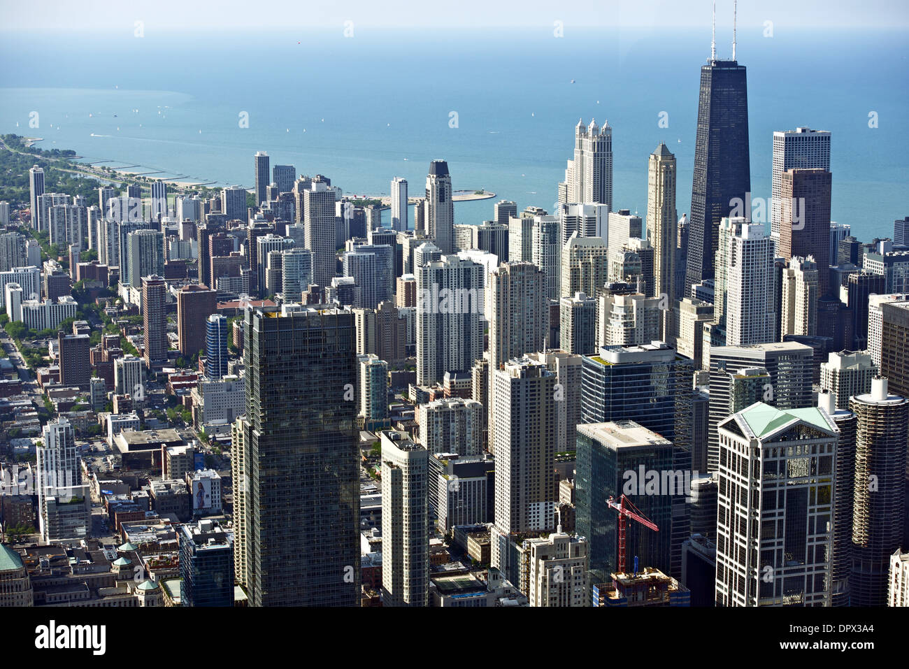 Chicago Downtown Bird Eye View. Hancock Tower on Right and Lake ...