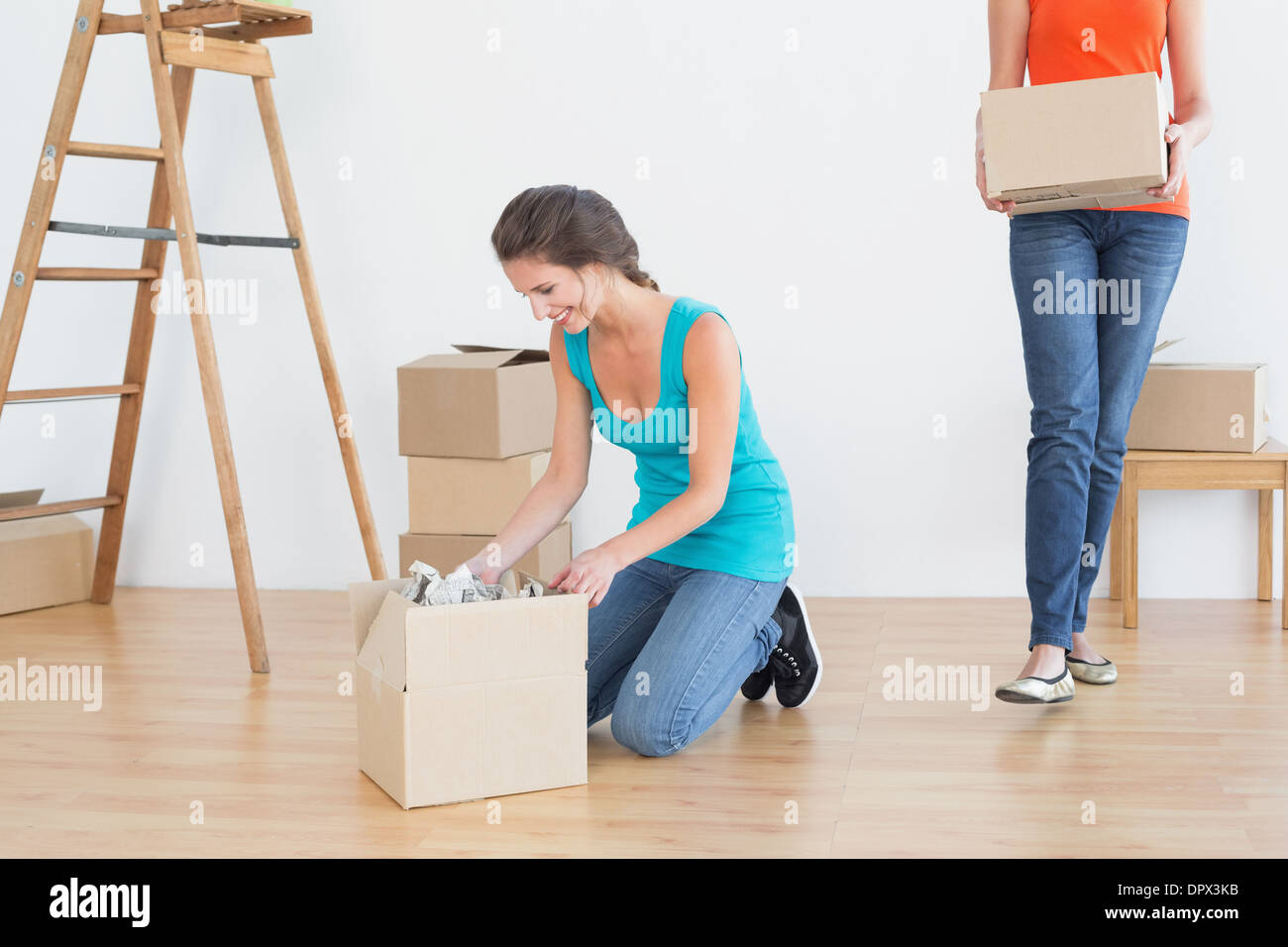 Two friends moving together in a new house Stock Photo - Alamy