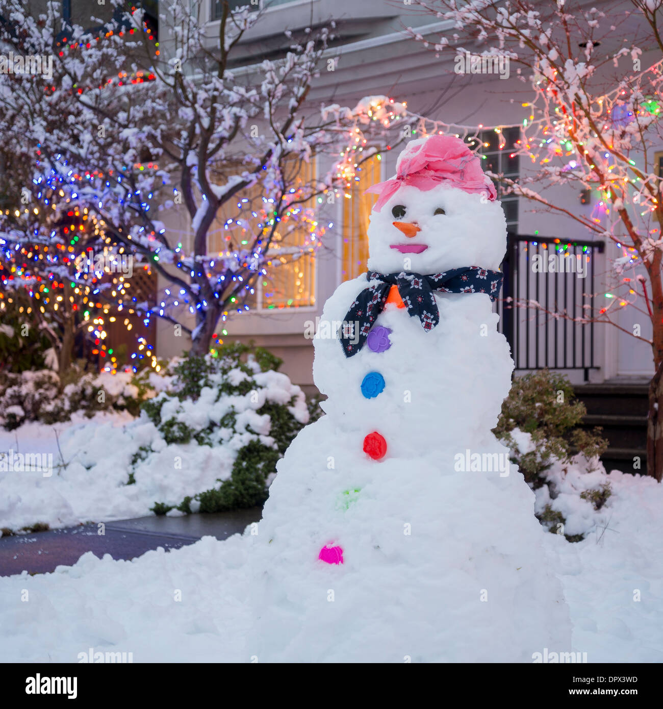 Christmas lights snow snowman hi-res stock photography and images - Alamy
