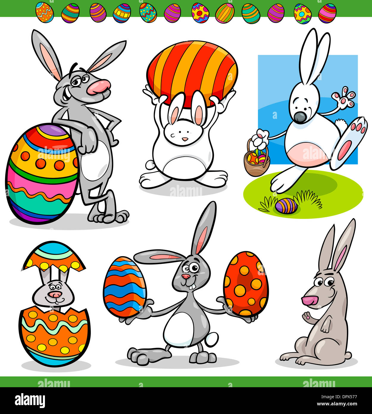 Cartoon Illustration of Happy Easter Themes with Bunnies and Colored ...