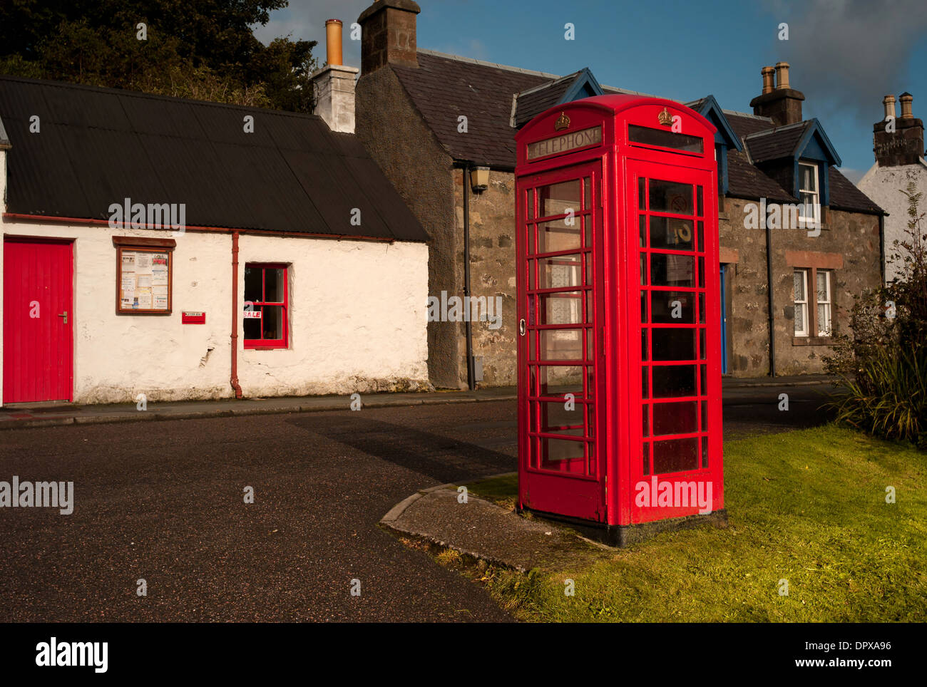 Old fashioned red telephone box, Plockton, The Scottish highlands Stock ...