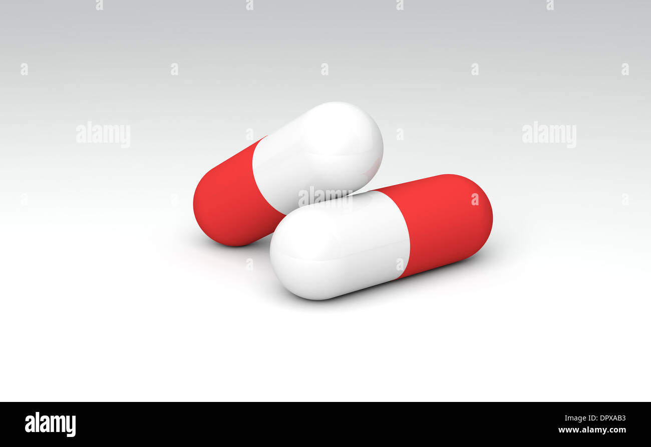Typical red and white pills, representing medicine and health. Isolated ...