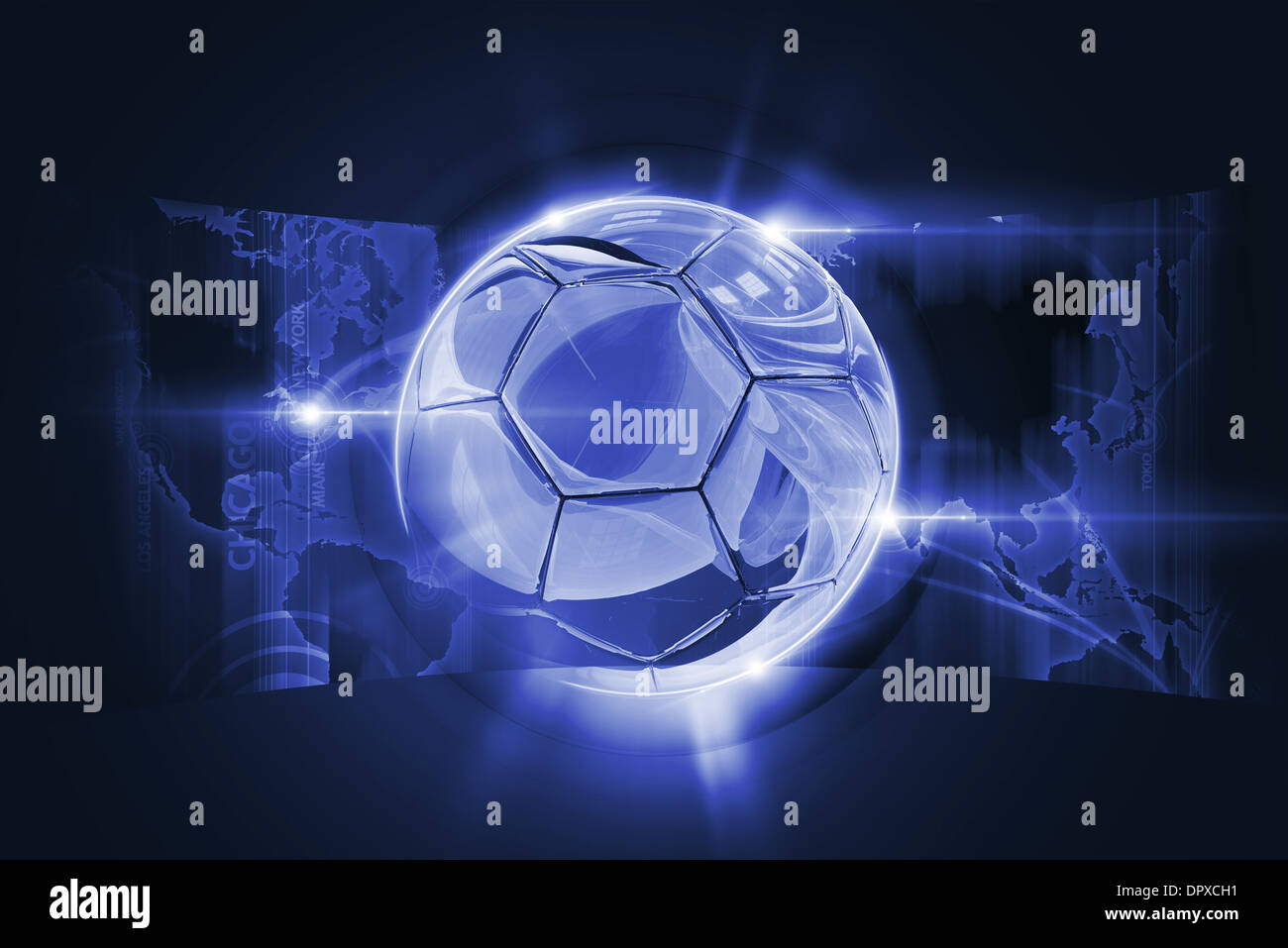 Soccer Concept Illustration with Glassy 3D Soccer Ball and World Map ...