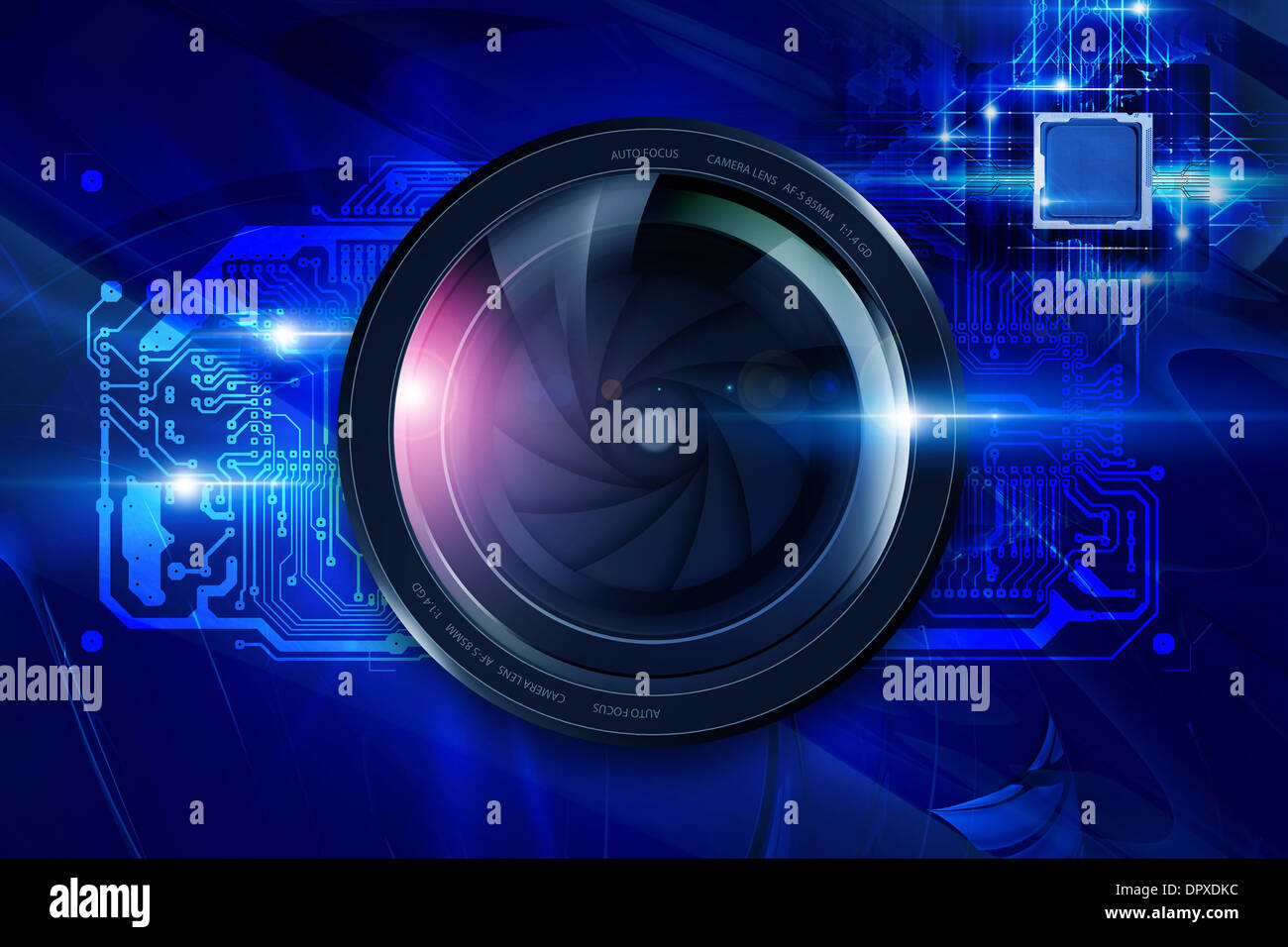 Camera Lens and Circuit Board. Digital Photography Concept Stock Photo ...
