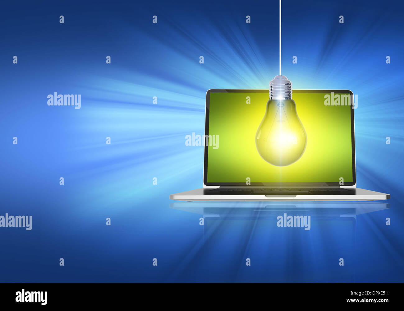 Web Idea Concept. Laptop Computer and Bright Light Bulb Above. Web ...