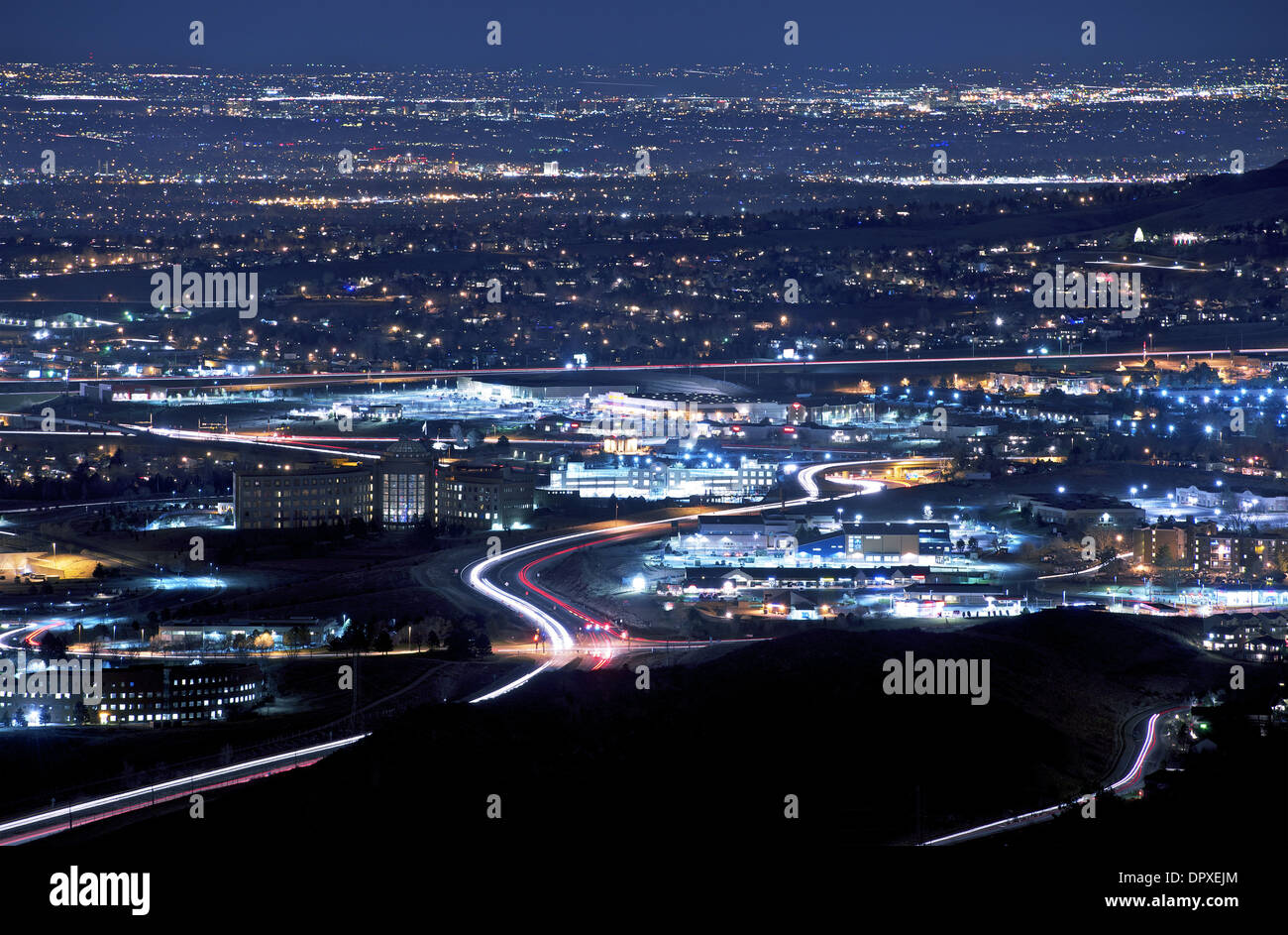 Denver Metro Area at Night. Golden and Lakewood Area Illumination at ...