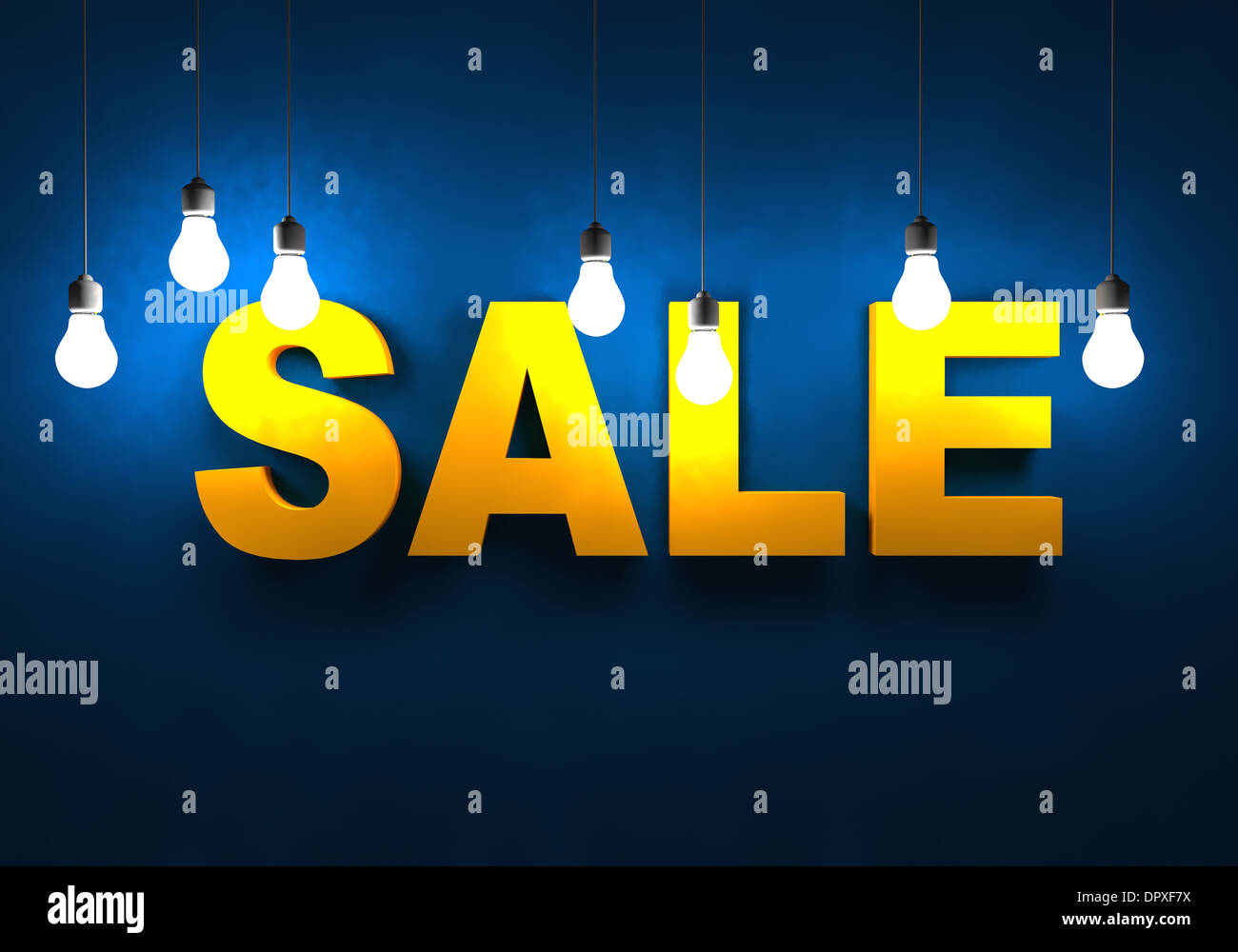 Sale Concept with Bright Light Bulbs Illuminating Sale Advertising ...