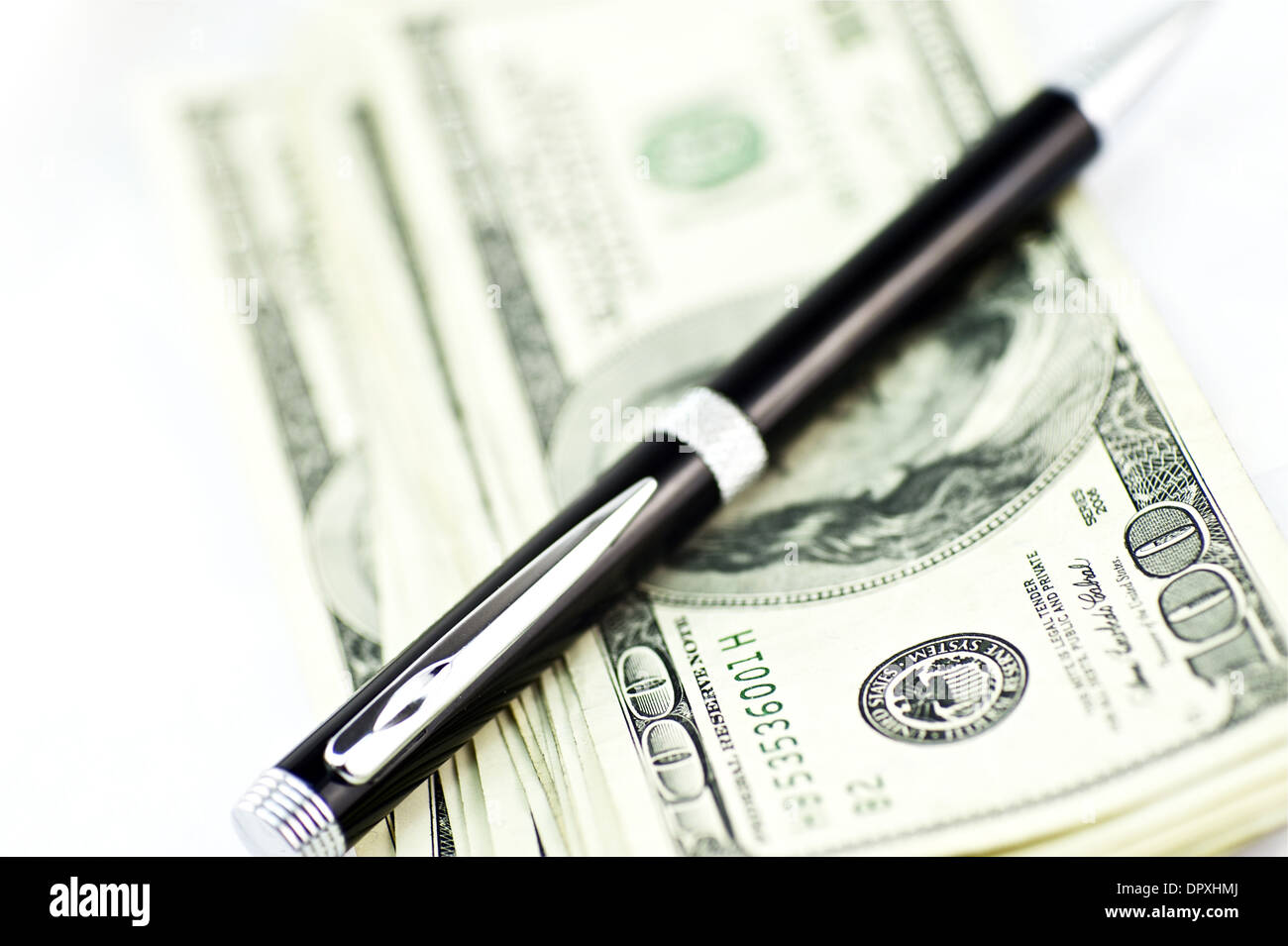 American Dollar Bills and Pen Closeup Photo Isolated on White Stock ...