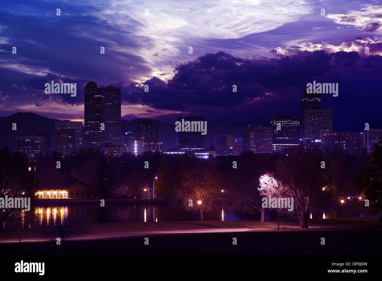 Denver Metro. Purple Illuminated Denver Skyline. Denver, United States ...