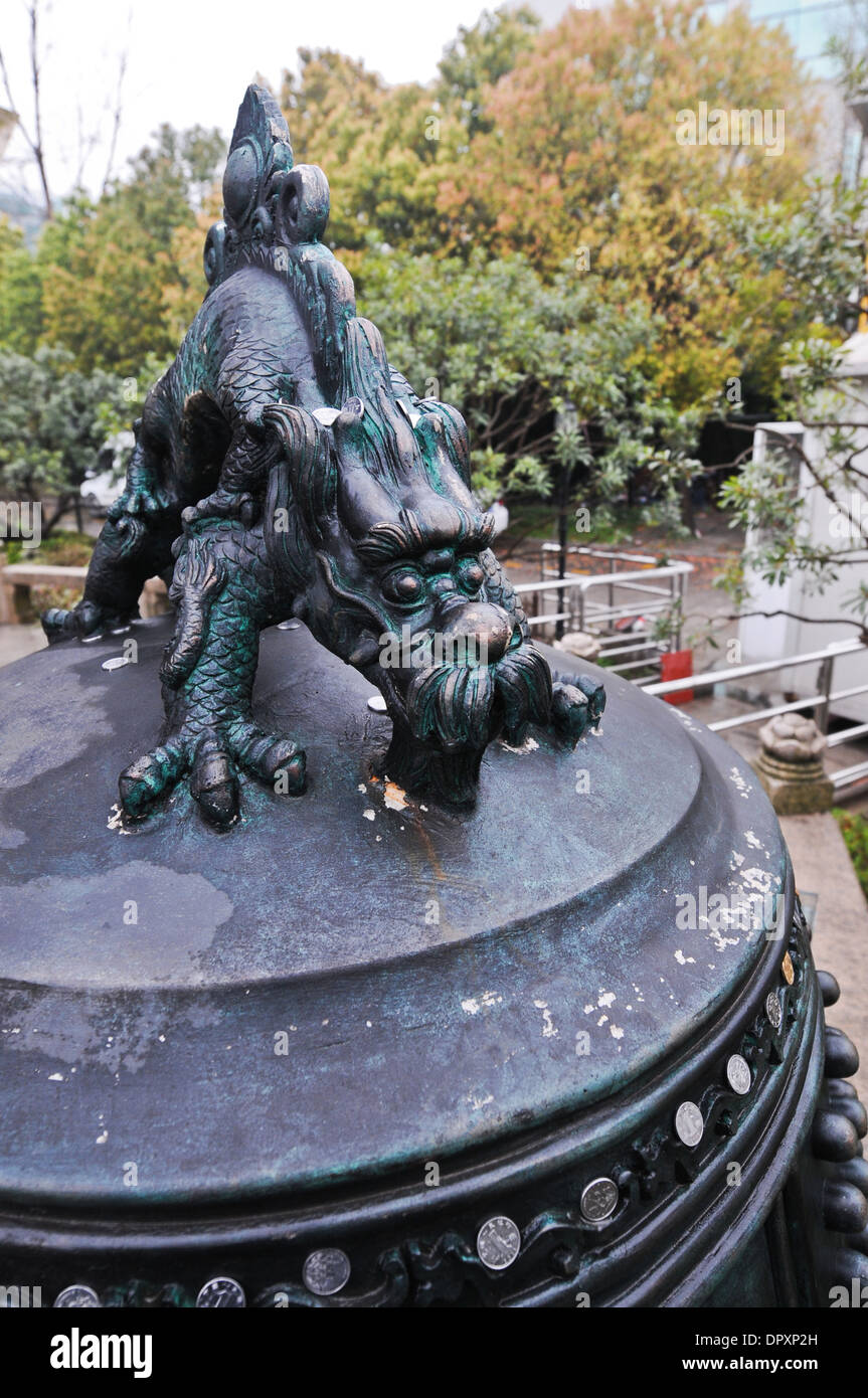 Ceremonial bell with Pulao dragon in Qibao Temple in Minhang District ...