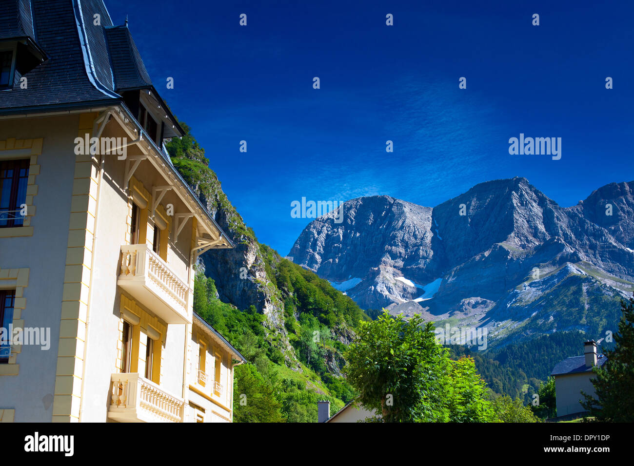 Pyrenees mountains and house top Stock Photo - Alamy