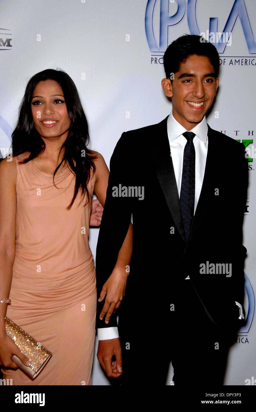 Freida Pinto and Dev Patel during the 2009 Producer Guild Awards, held ...