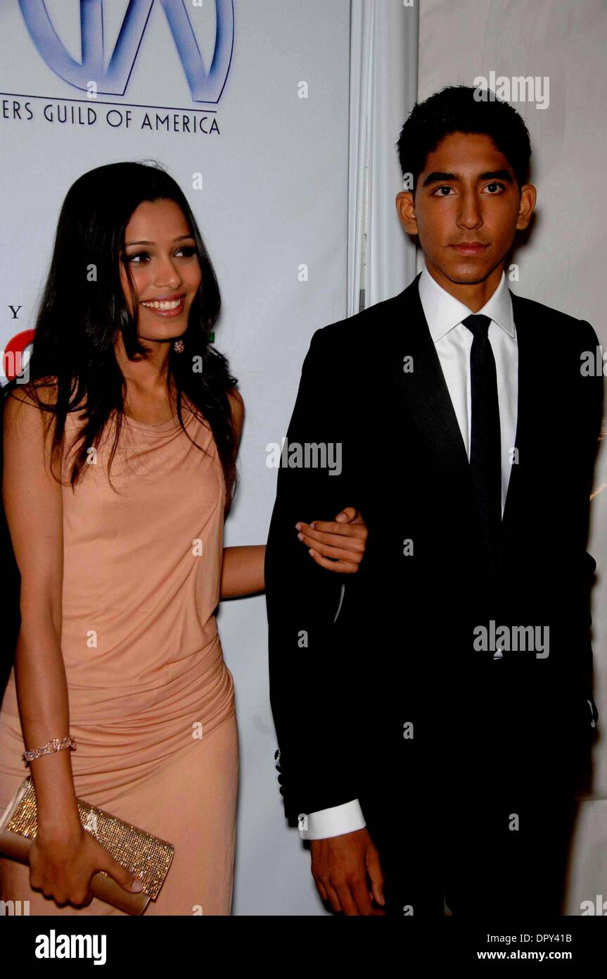 Freida Pinto and Dev Patel during the 2009 Producer Guild Awards, held ...