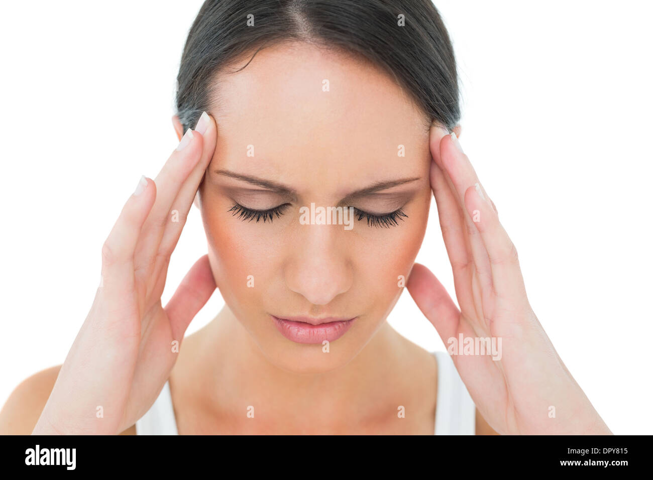 Young woman suffering from a headache or stress hi-res stock ...