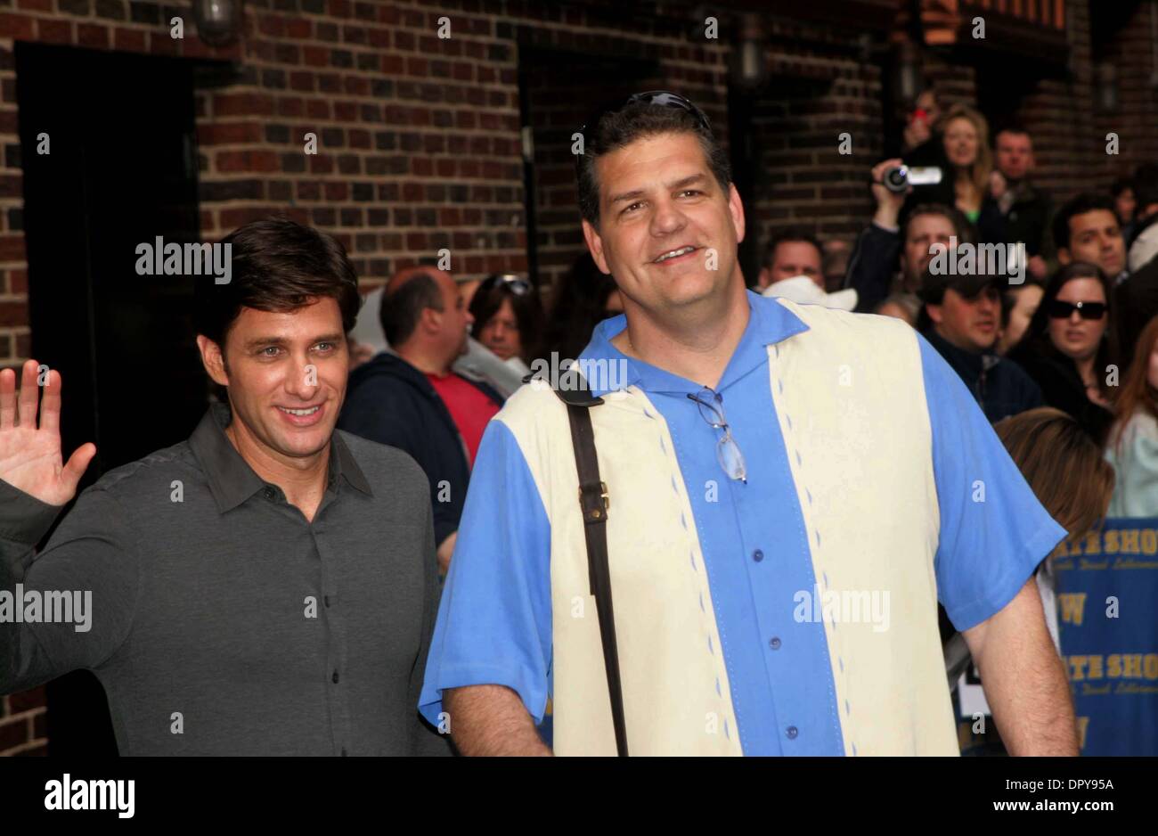 Radio personalities MIKE GREENBERG and MIKE GOLIC at Letterman show NYC ...