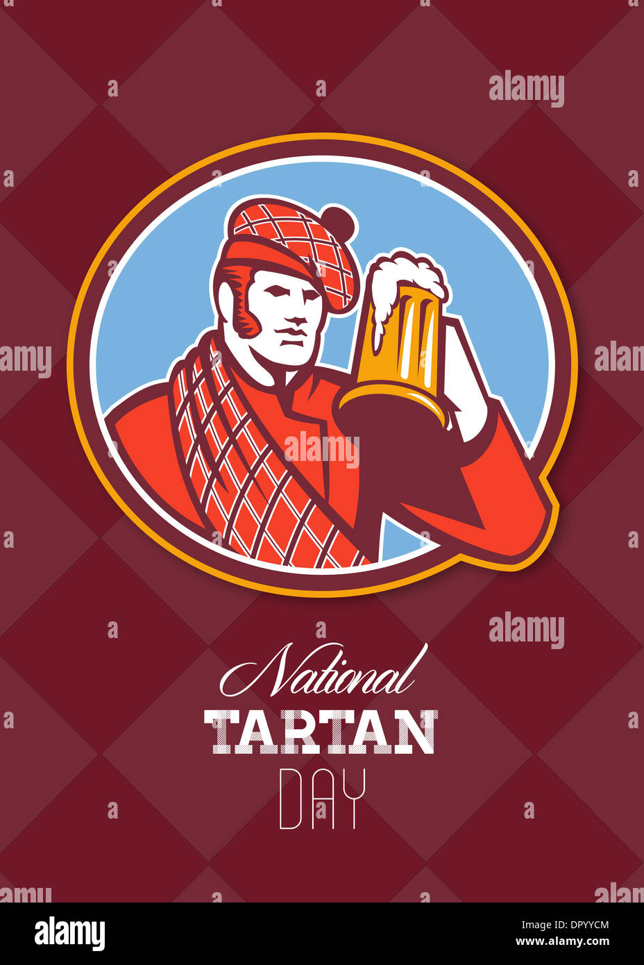 Greeting card poster showing illustration of a Scotsman Scottish beer ...