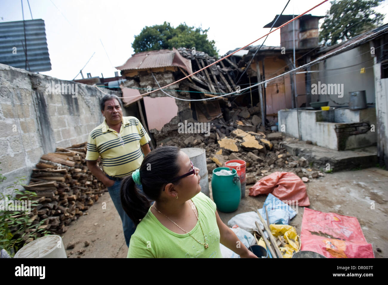 Residents in San Marcos show their home that was damaged after a 7.4 ...