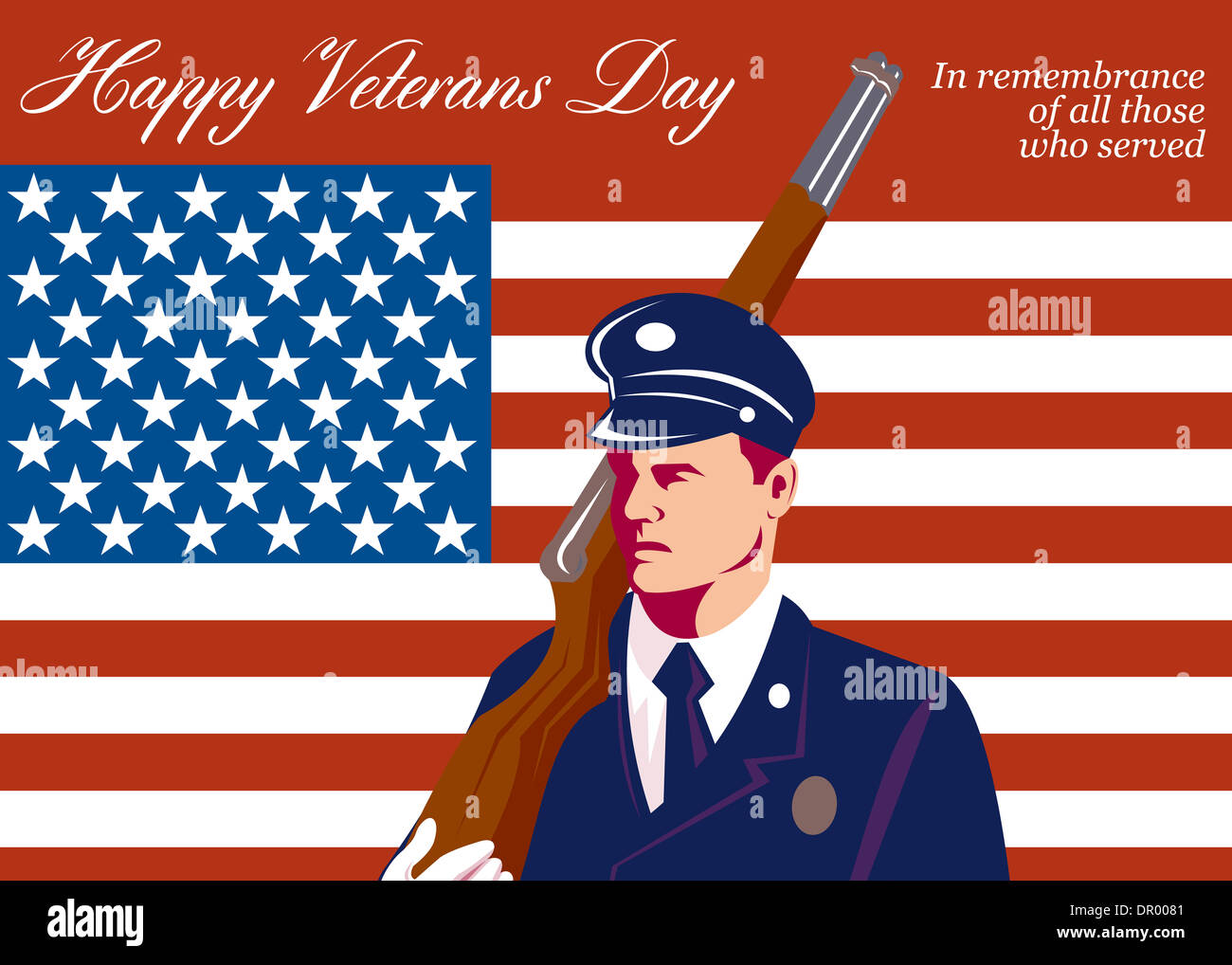 Greeting card illustration of an American solider serviceman with rifle ...