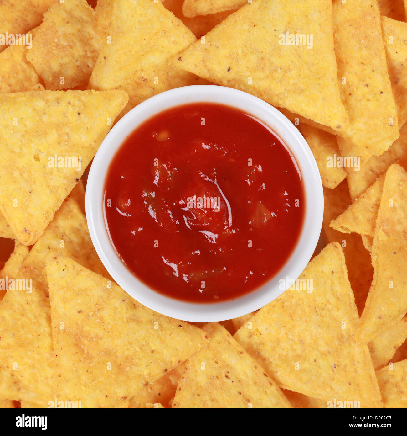 Collection of Mexican Tortilla chips served with a salsa sauce Stock ...