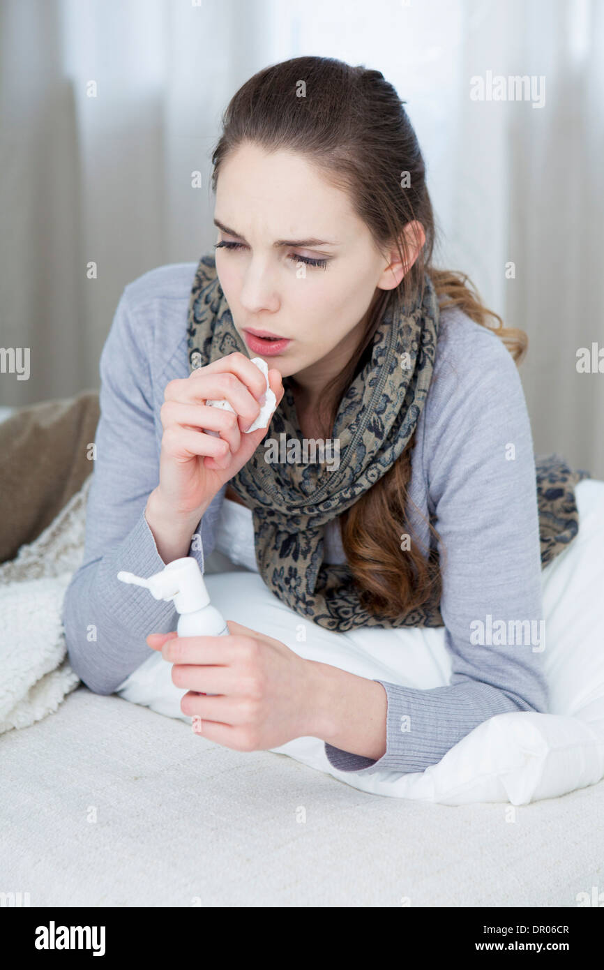 Woman coughing sick in hi-res stock photography and images - Alamy
