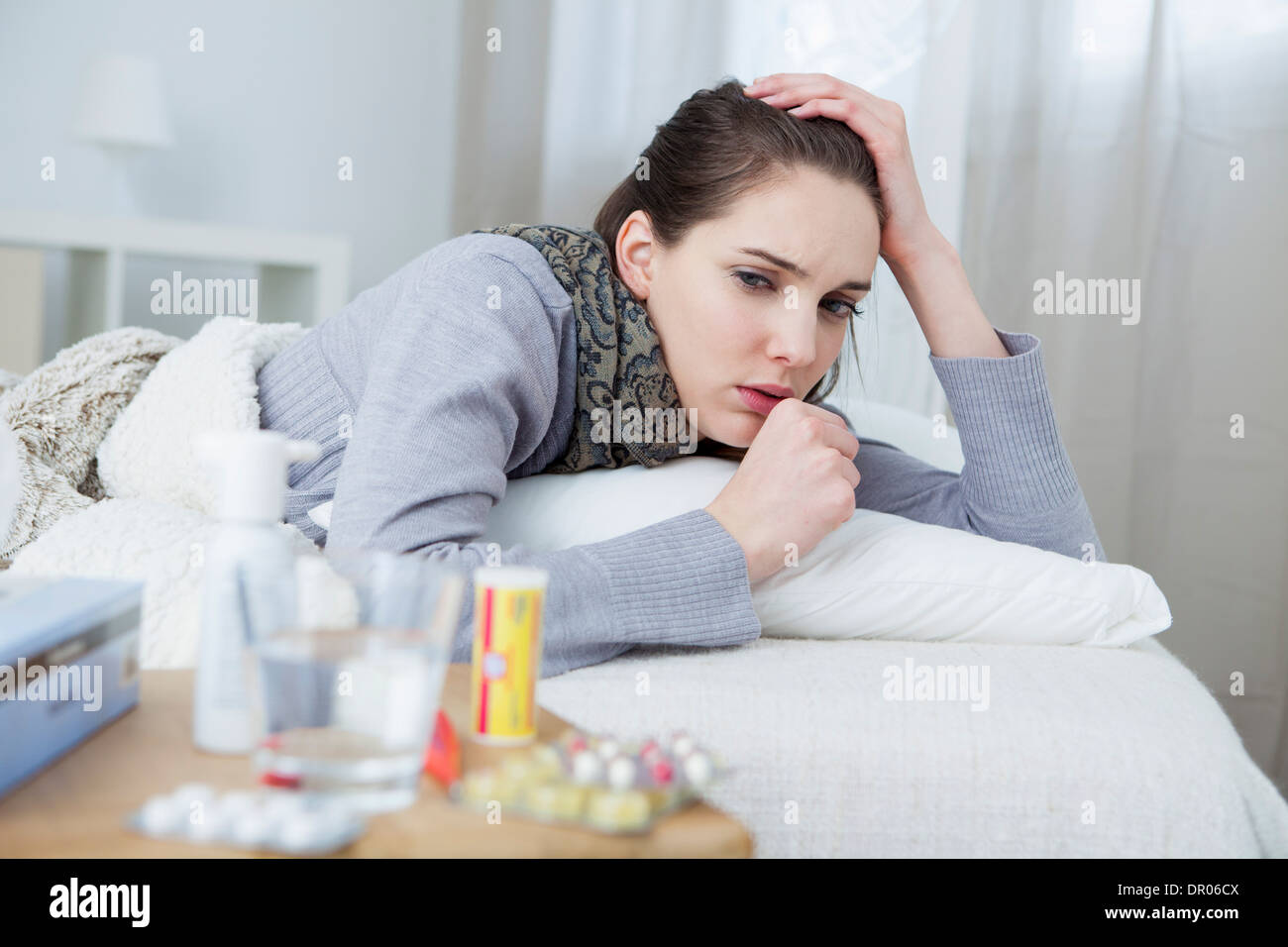 Woman coughing sick in hi-res stock photography and images - Alamy