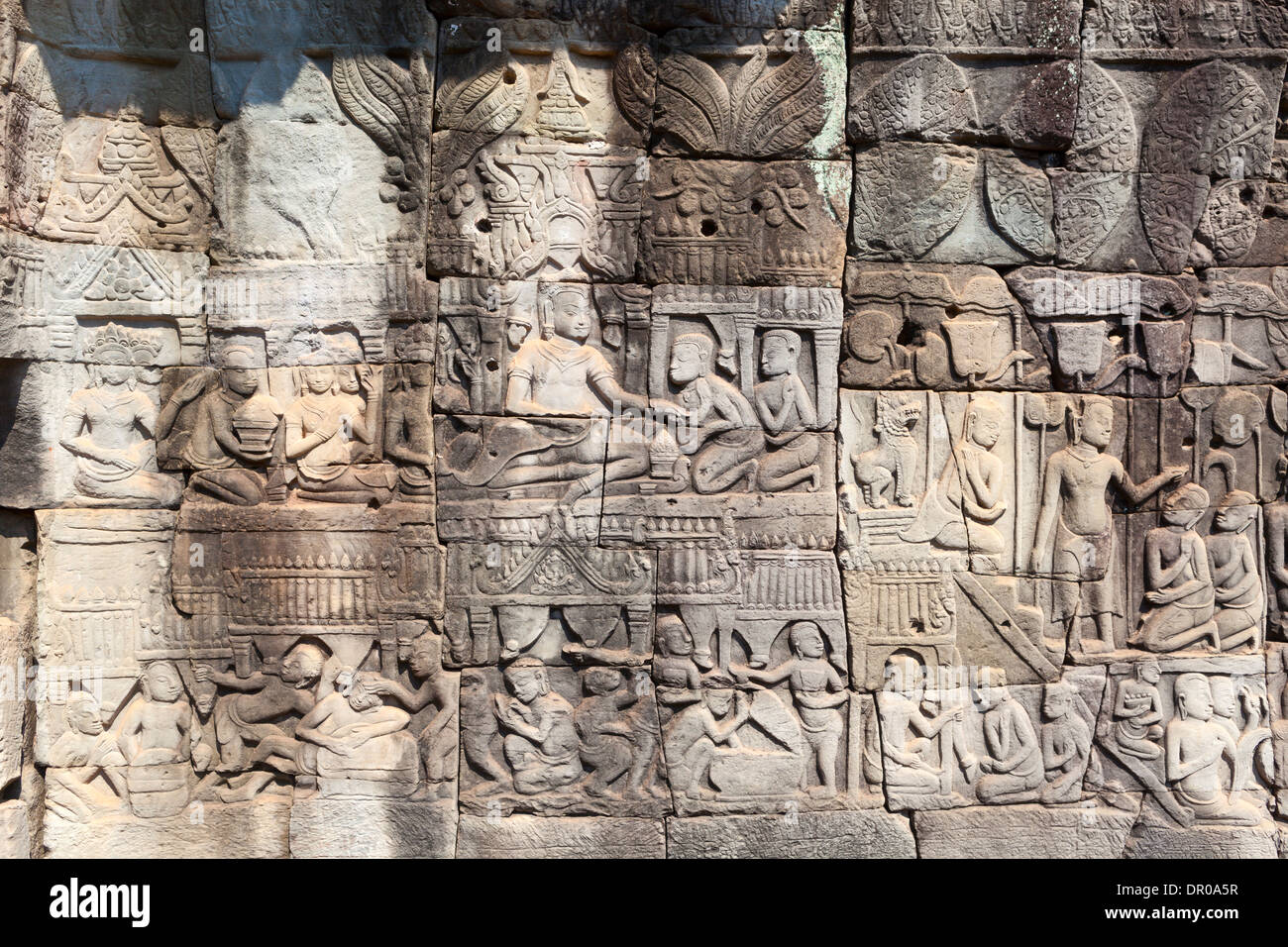 Bas reliefs on the Bayon temple, Cambodia Stock Photo - Alamy