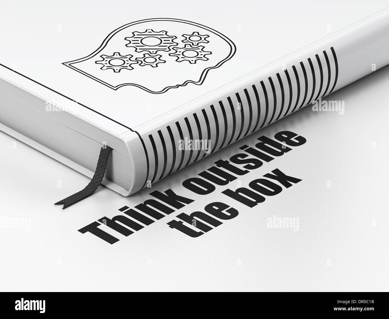 Education concept: book Head With Gears, Think outside The box on white ...