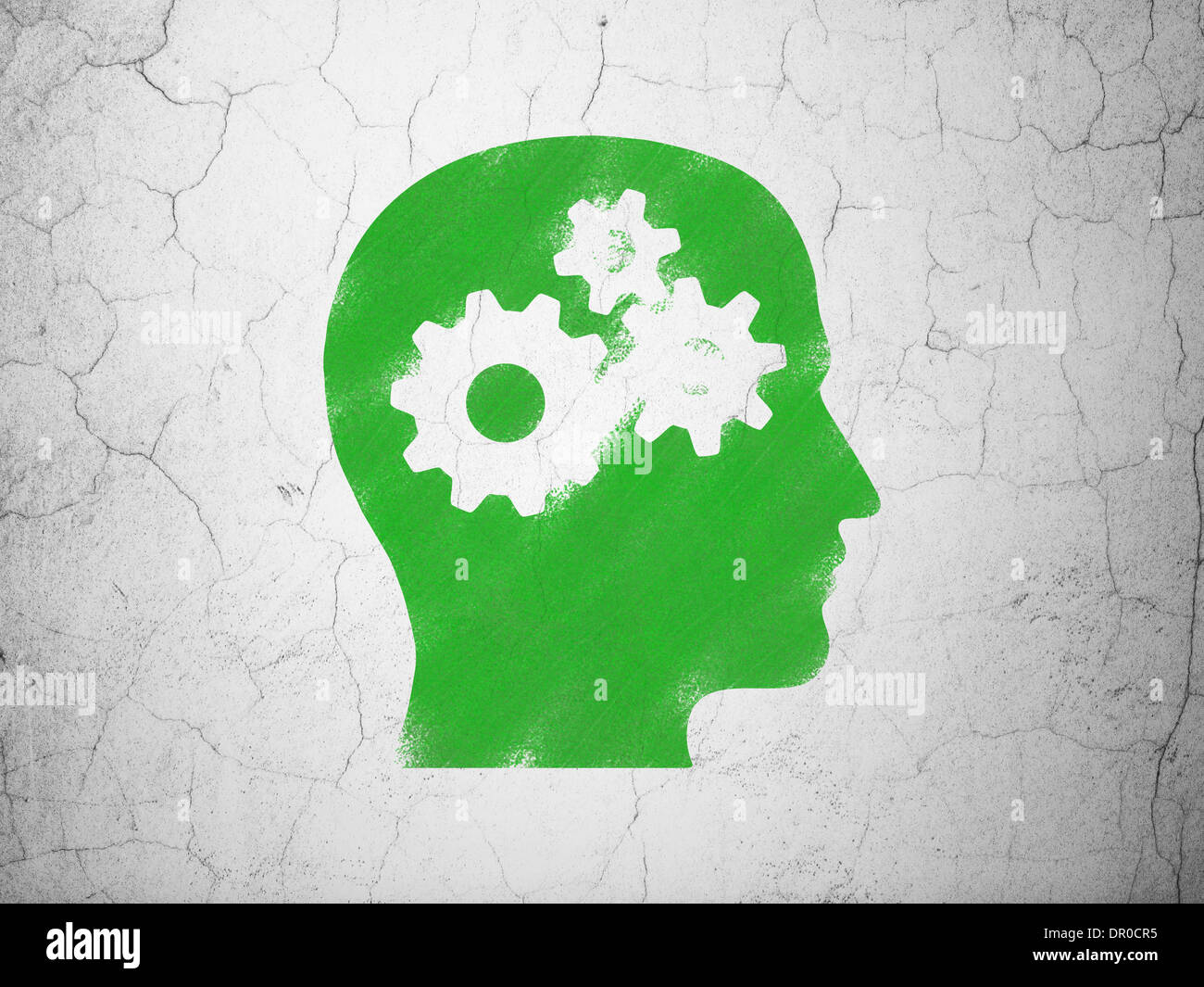 Education concept: Head With Gears on wall background Stock Photo - Alamy