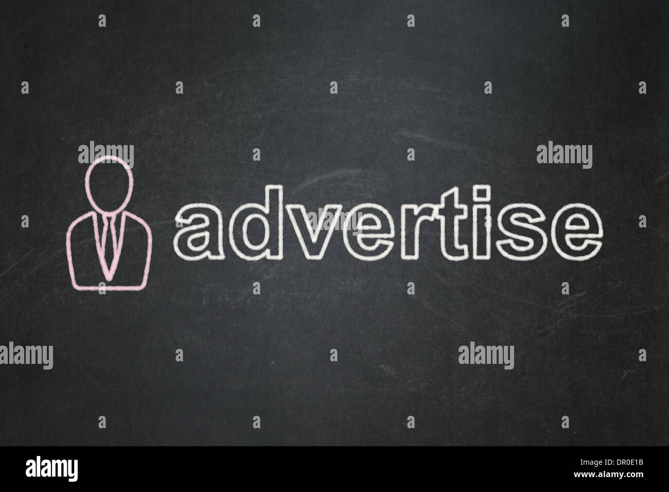 Marketing concept: Business Man and Advertise on chalkboard background ...