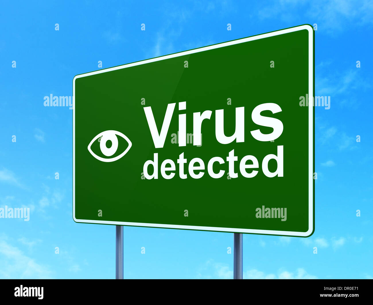 Security concept: Virus Detected and Eye on road sign background Stock ...