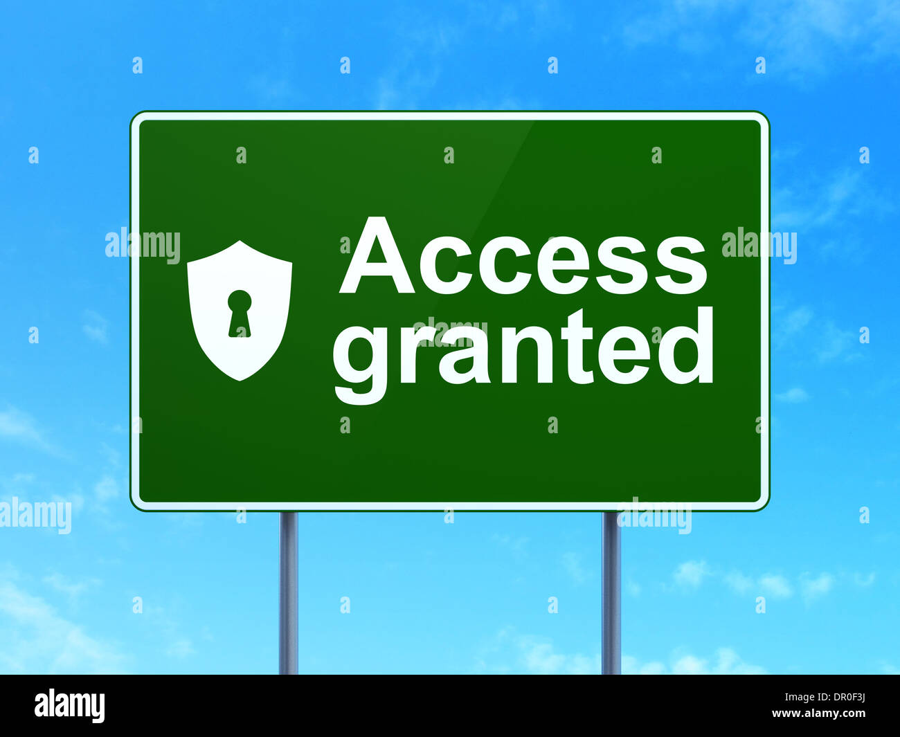 Privacy concept: Access Granted and Shield With Keyhole on road sign ...