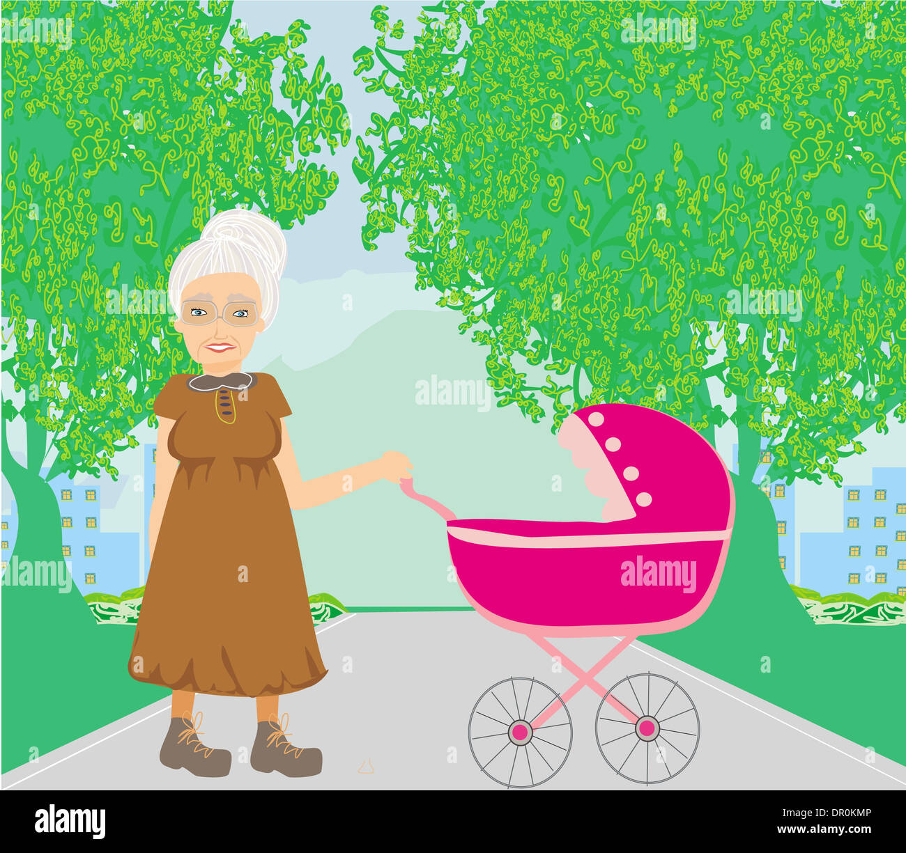 old lady pushing a stroller in the park Stock Photo - Alamy